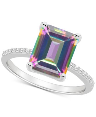 Mystic Topaz 4 1 4 ct. t.w. Diamond 1 10 ct. t.w. Emerald Cut Statement Ring in Sterling Silver Also in Pink Topaz