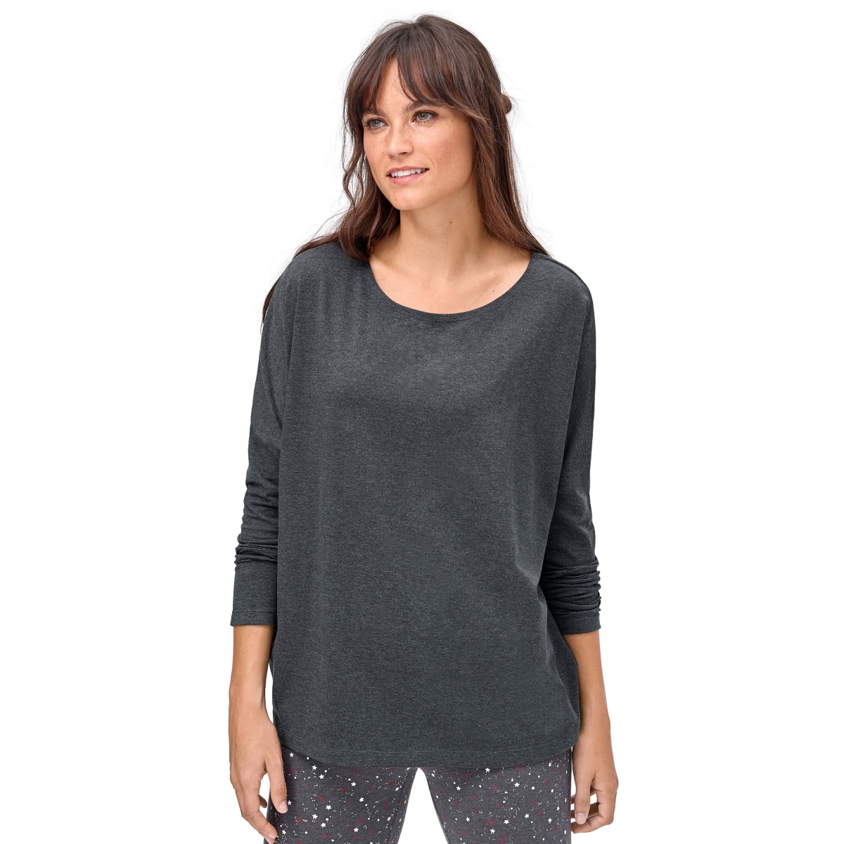 Click here for Ellos Plus Size Boxy Sleep Tee - Heather charcoal prices