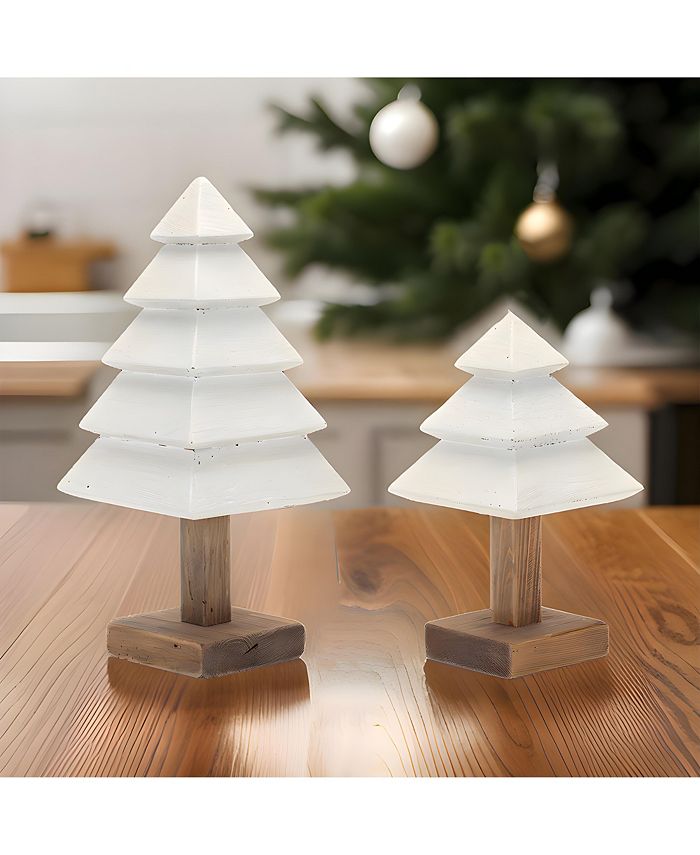 Slickblue Tiered Wooden Pine Tree Decor Set - Rustic Wood Tree ...