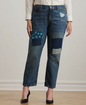 Lauren Ralph Lauren Plus Size Patchwork Boyfriend Jeans - Macy's