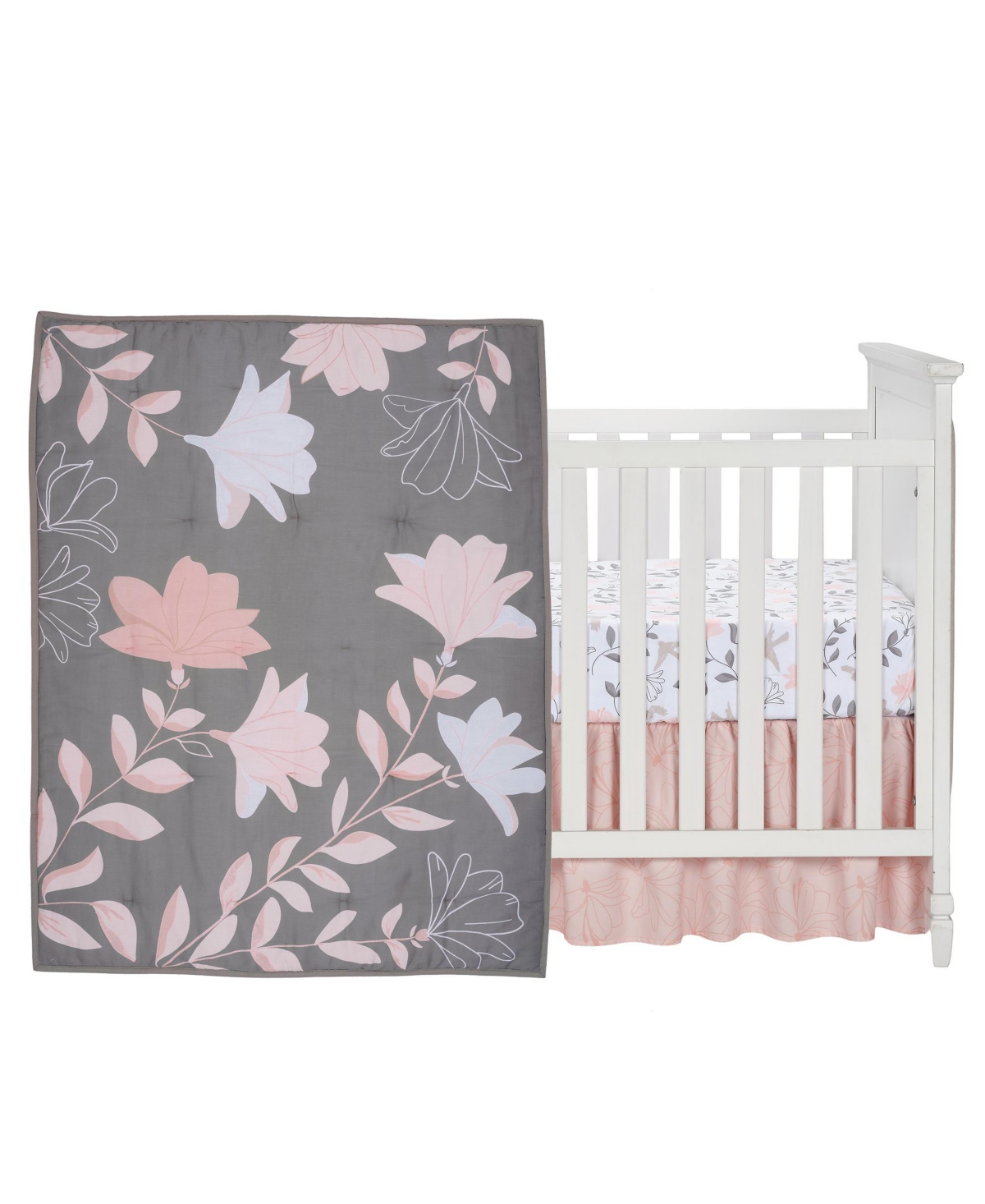 Click here for Lambs & Ivy Petals Gray/Pink Sateen Cotton Floral... prices