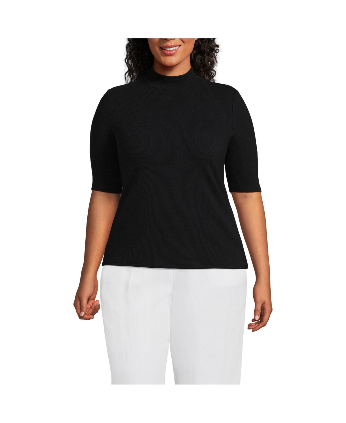 Click here for Lands End Plus Size Wide Rib Mock Turtleneck - Bla... prices