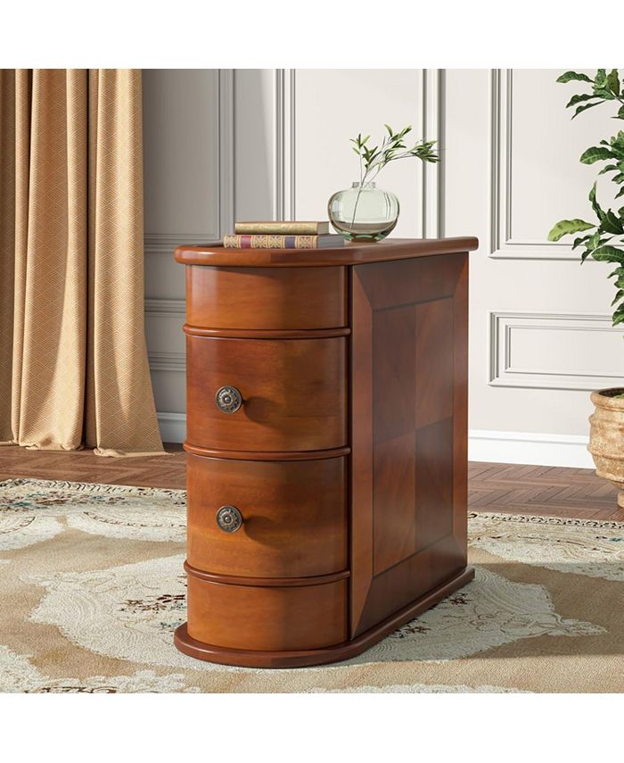 Tribesigns Solid Wood Side Table, 2-Drawer Narrow End Table Slim Chair ...