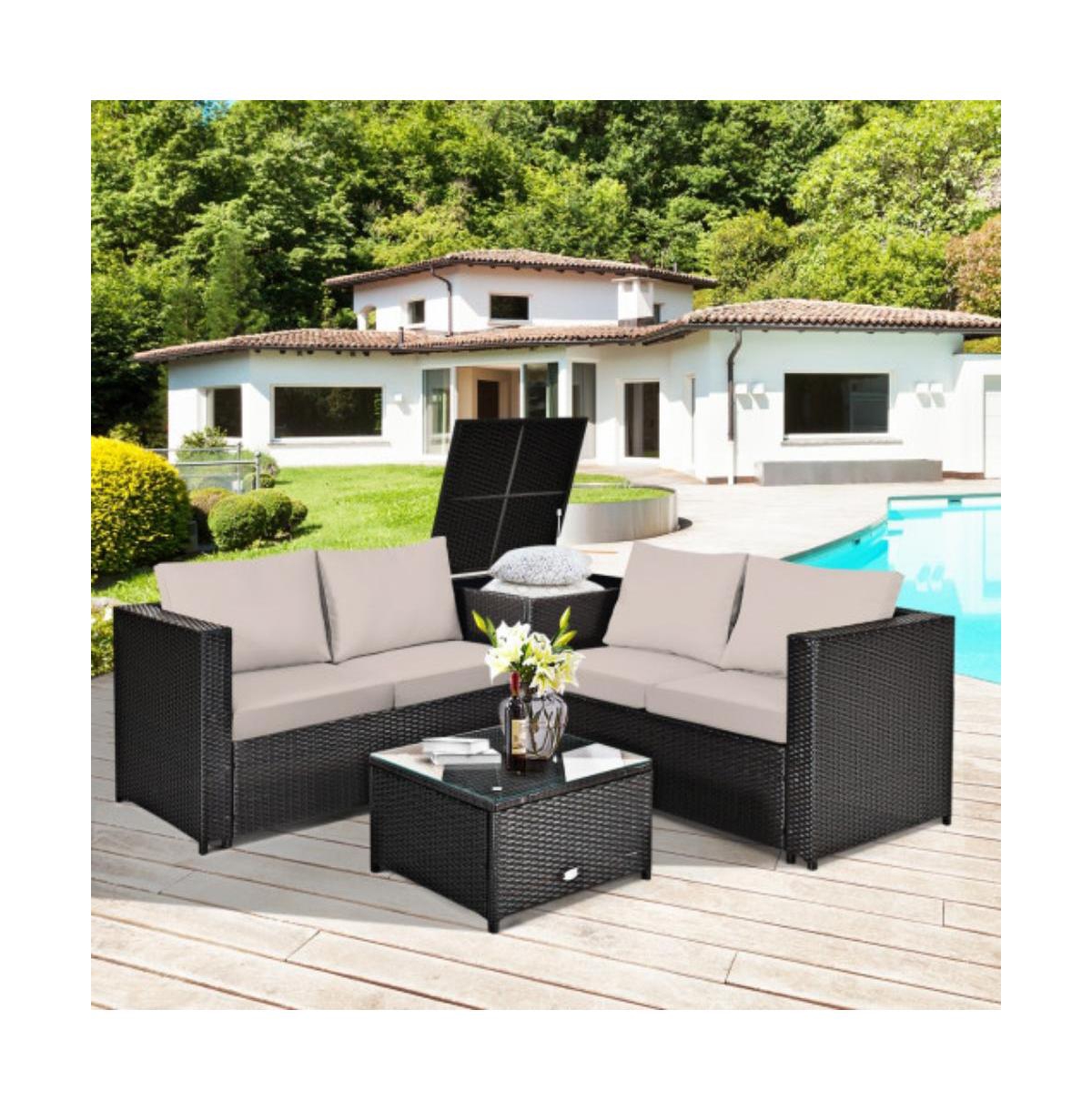 Click here for Slickblue 4 Pcs Rattan Patio Furniture Set with Cu... prices