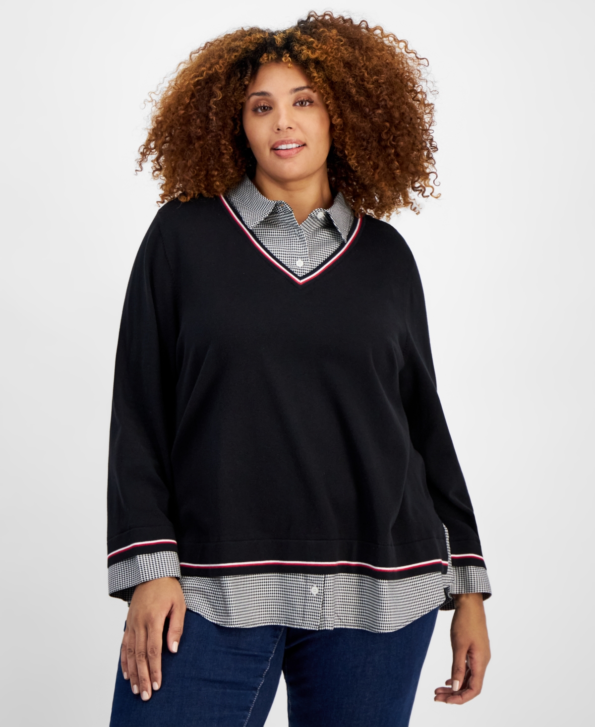 Click here for Tommy Hilfiger Plus Size Plaid Layered-Look Sweate... prices