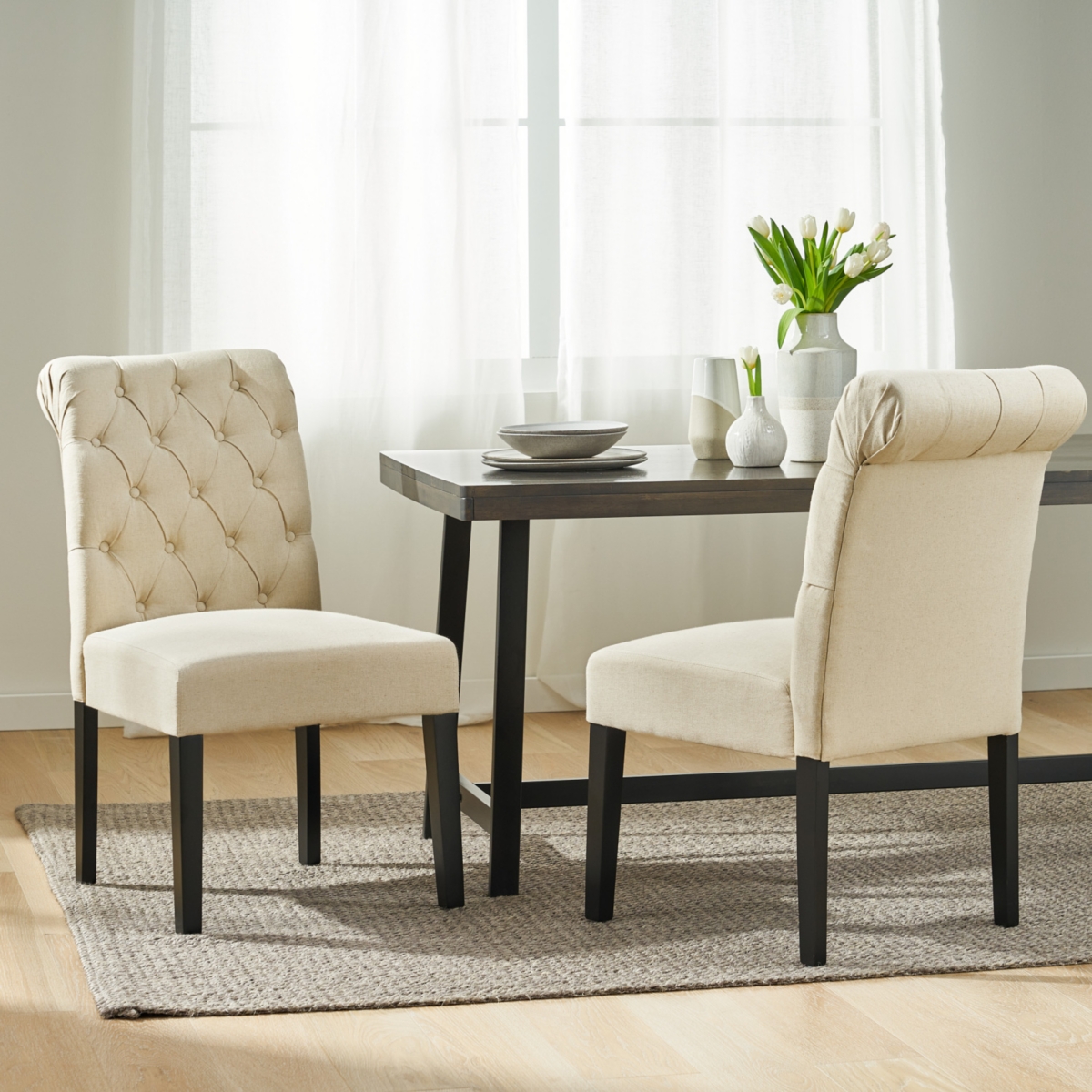 Click here for Streamdale Ivory Linen Tufted Rolltop Dining Chair... prices