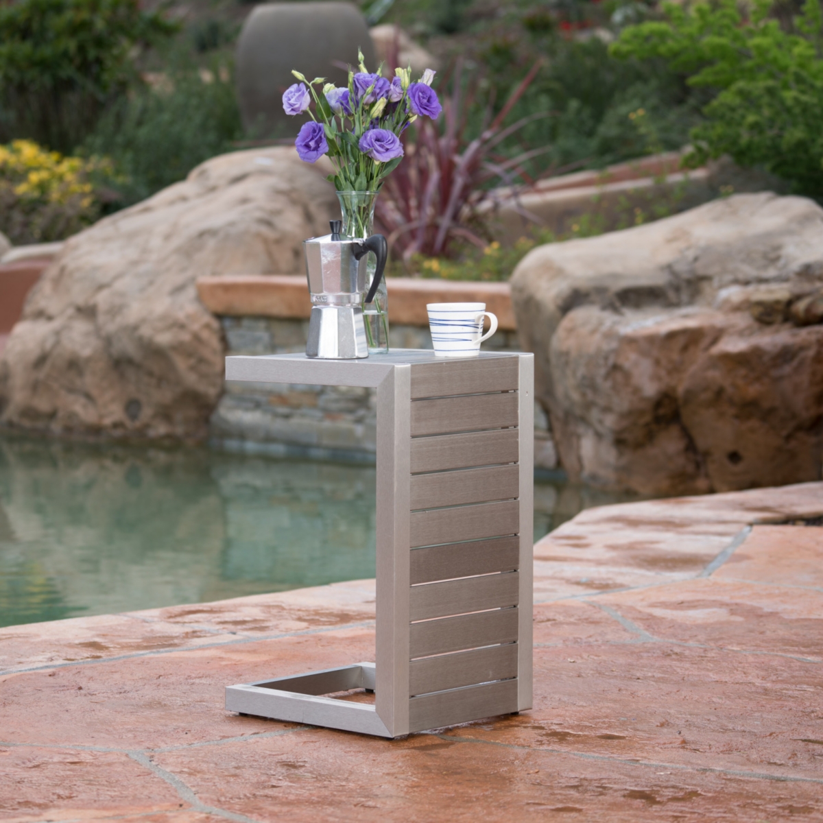 Click here for Streamdale Modern C-Shaped Patio Table In Grey - S... prices