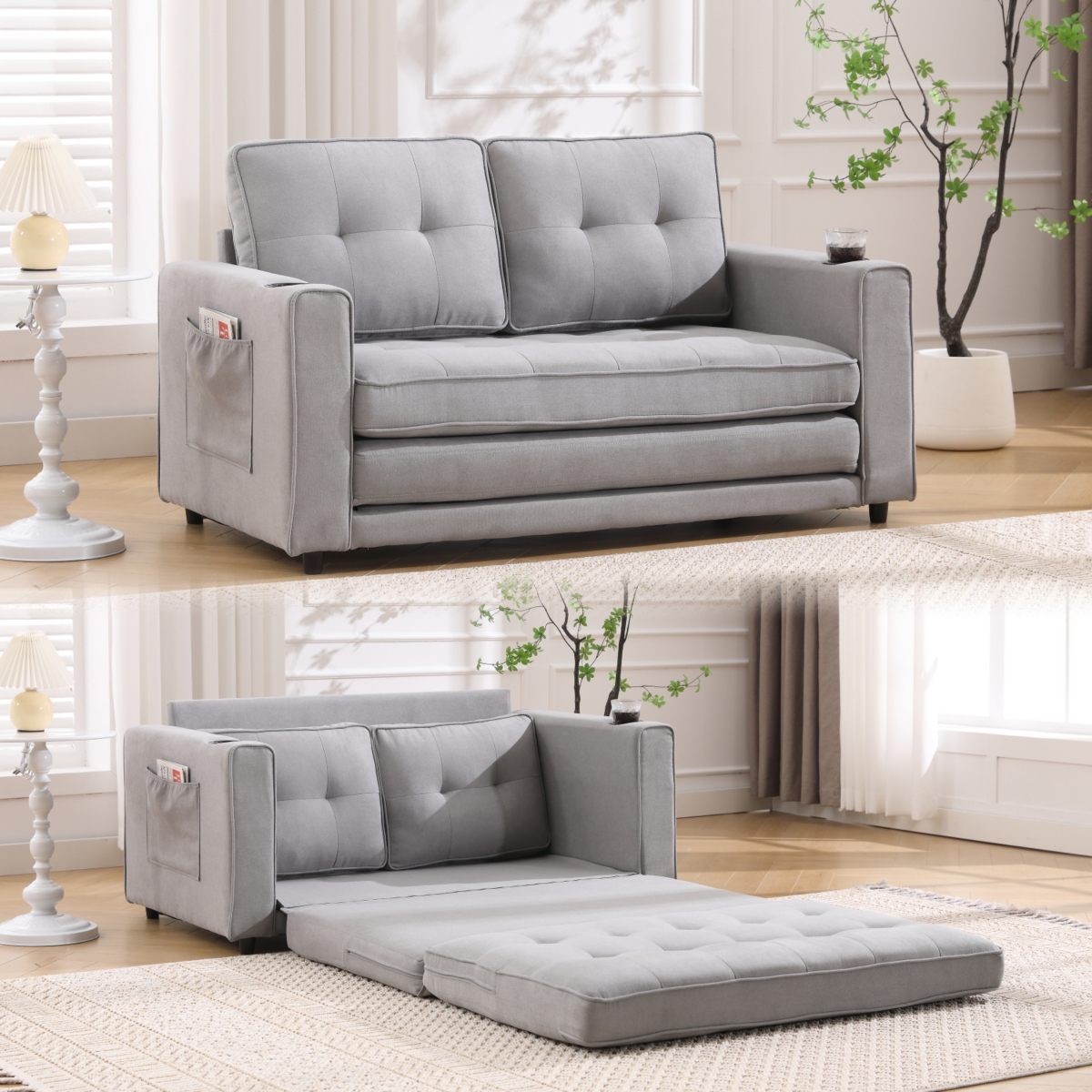 Click here for Streamdale 3-in-1 Tufted Futon Sofa Bed with Side... prices