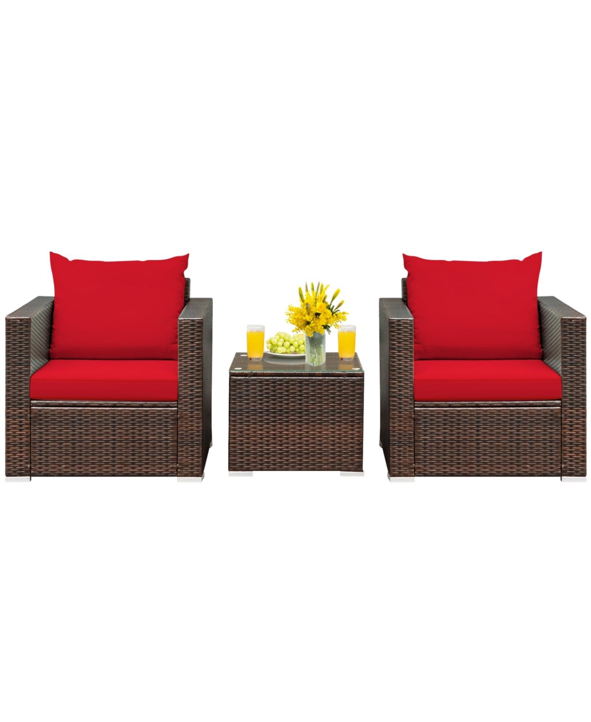 Click here for 3 Pieces Patio Conversation Rattan Furniture Set w... prices