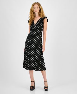 Lucy Paris Women's Rea Dot-Print Flutter-Sleeve Midi Dress - Macy's