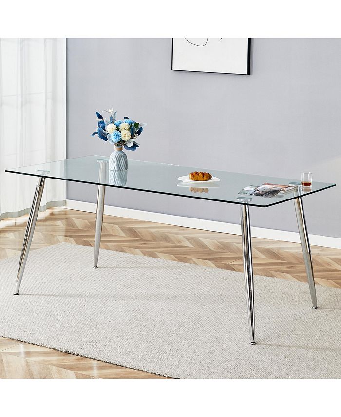 Simplie Fun Modern Glass Dining Table with Silver Legs - Macy's