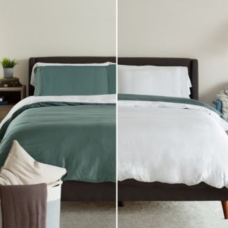 Cariloha Luxurious Sateen Color Block Duvet Cover | Queen | White/Ocean ...