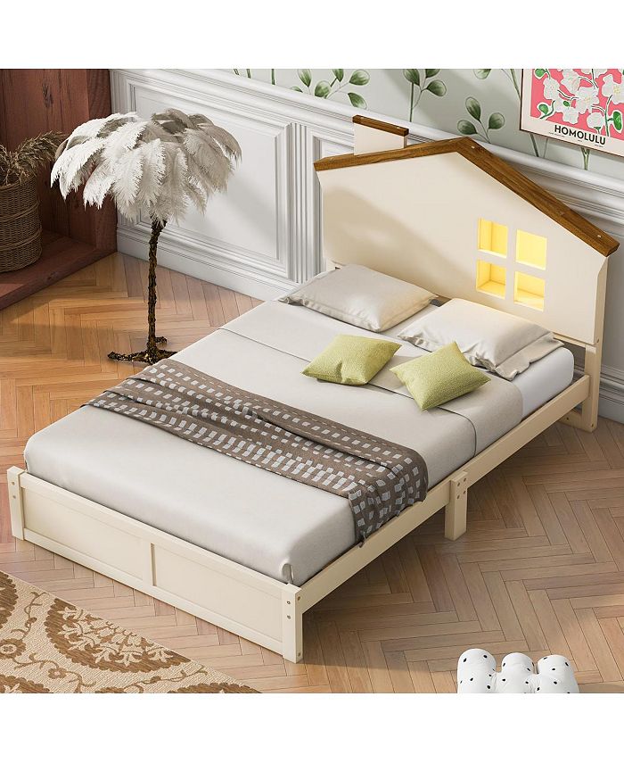 Simplie Fun Twin Size Wood Platform Bed With Houseshaped Headboard And ...