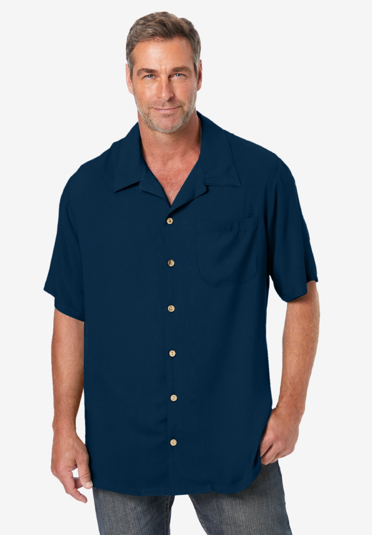 Click here for KingSize Tall Ks Island Solid Camp Shirt - Navy prices