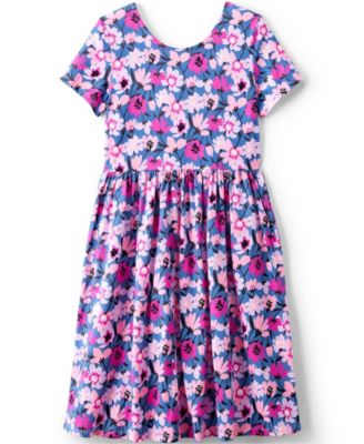 Lands' End Girls Short Sleeve Gathered Waist Jersey Dress - Macy's