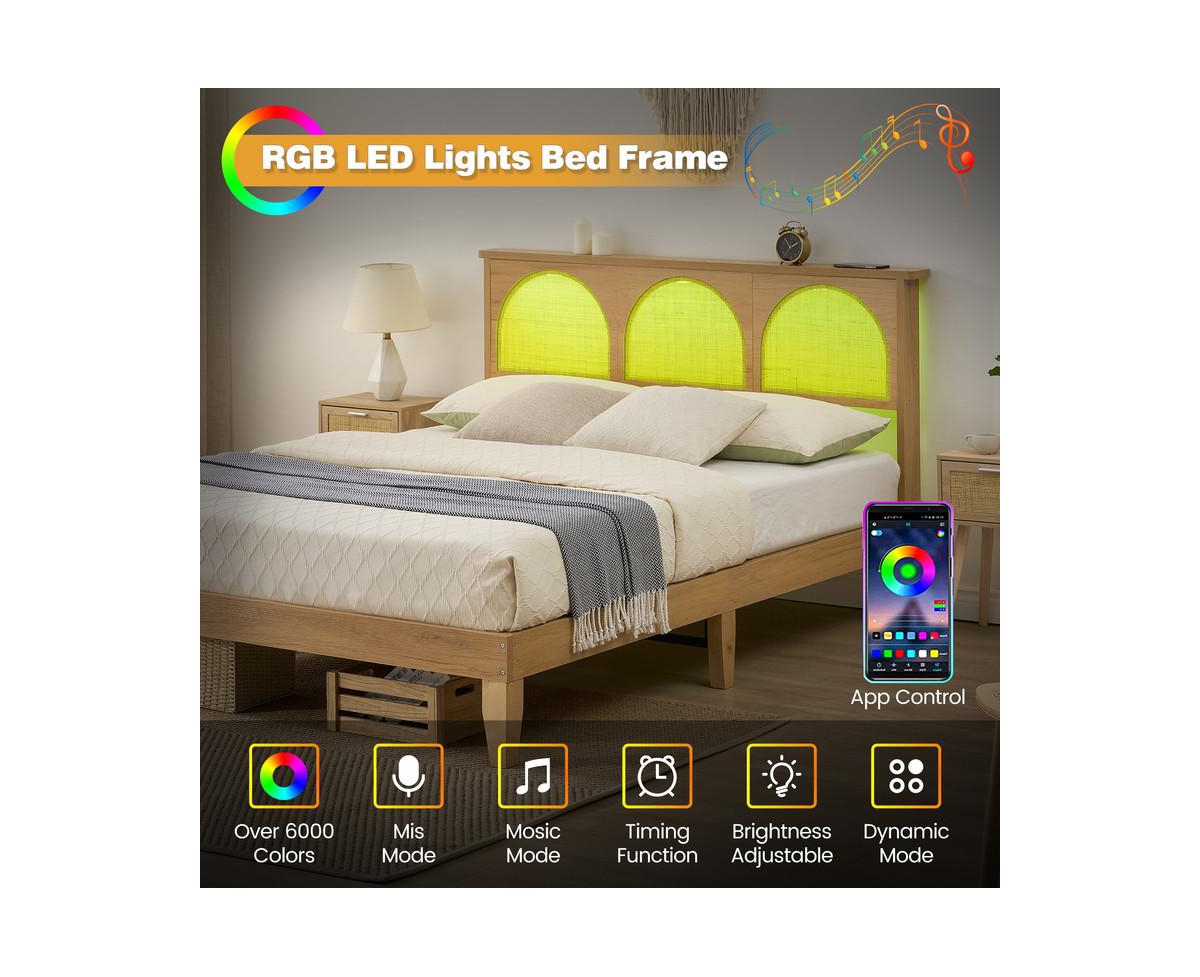 Click here for gaomon Full Bed Frame with Natural Rattan Headboar... prices