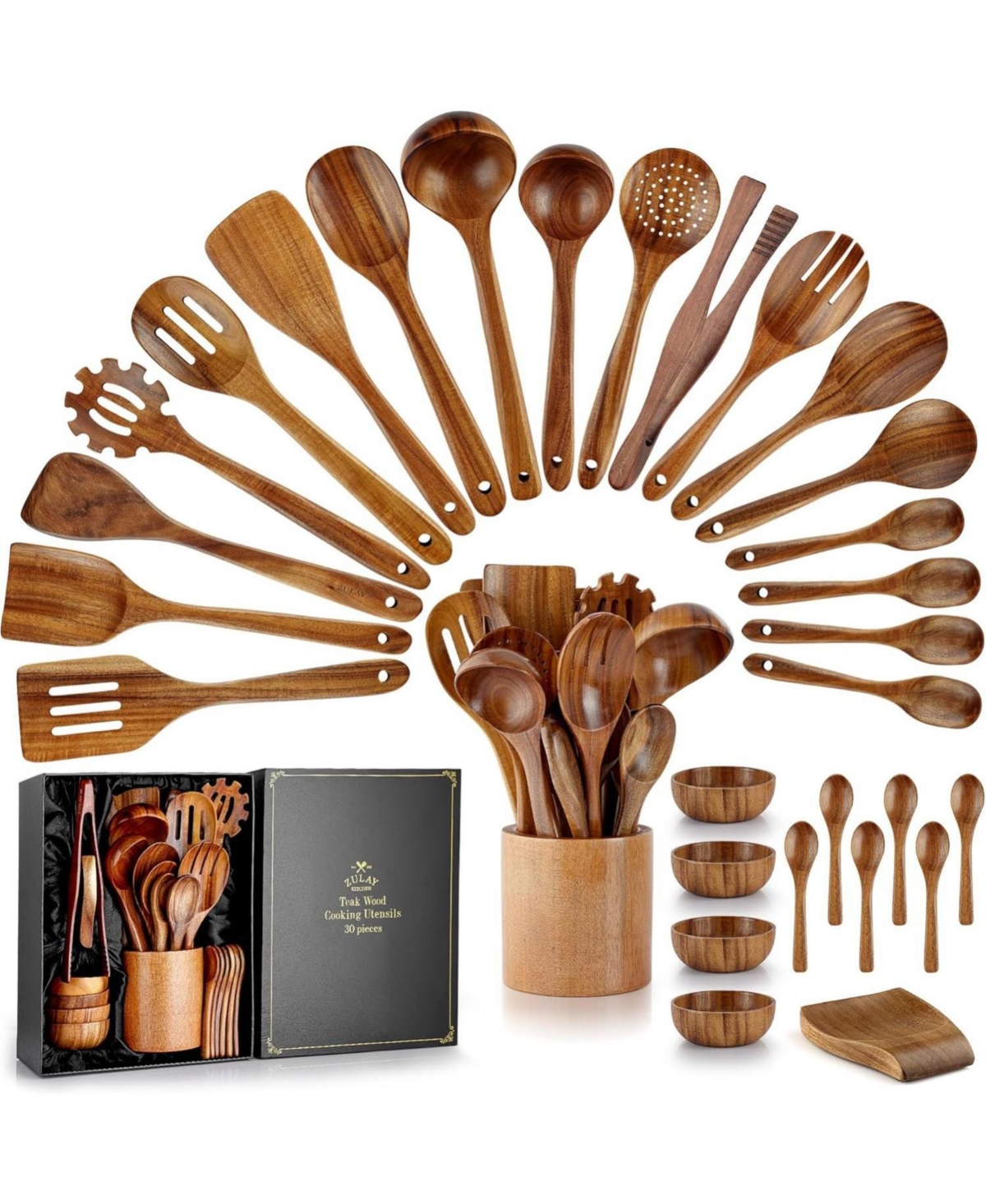 Click here for Zulay Kitchen 30-Piece Natural Teak Utensil Set wi... prices