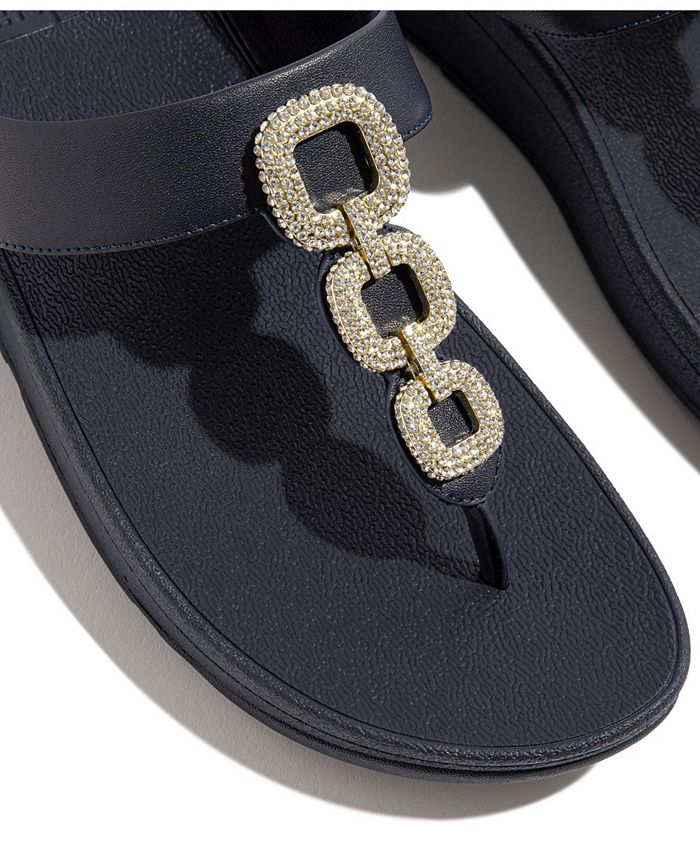 FitFlop Women's Fino Crystal Chain Leather Toe-Post Sandals - Macy's