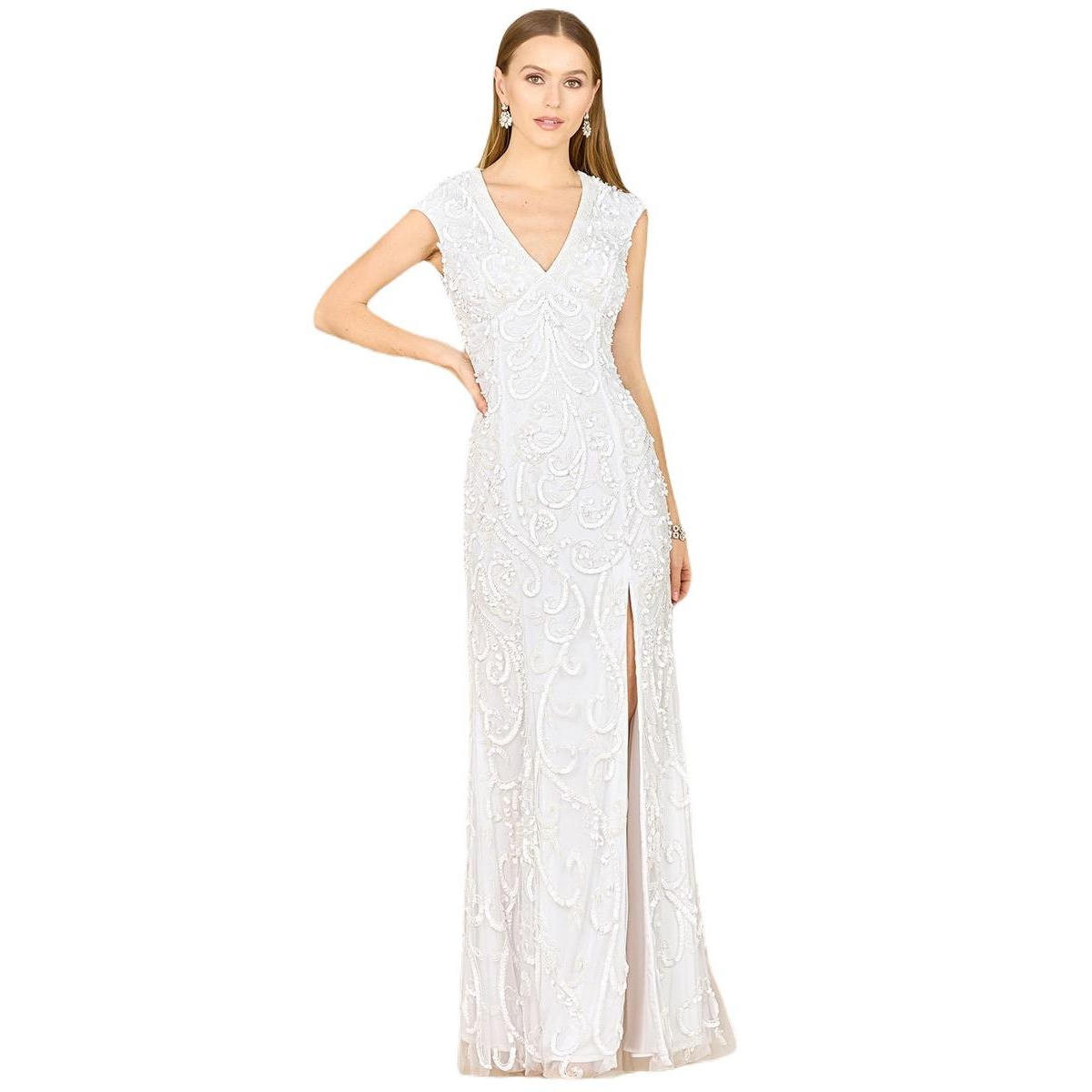 Click here for Lara Womens Beaded Cap Sleeve Wedding Dress - Ivor... prices