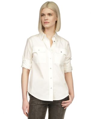 MICHAEL Michael Kors Women's Poplin Tab-Sleeve Utility Top - Macy's