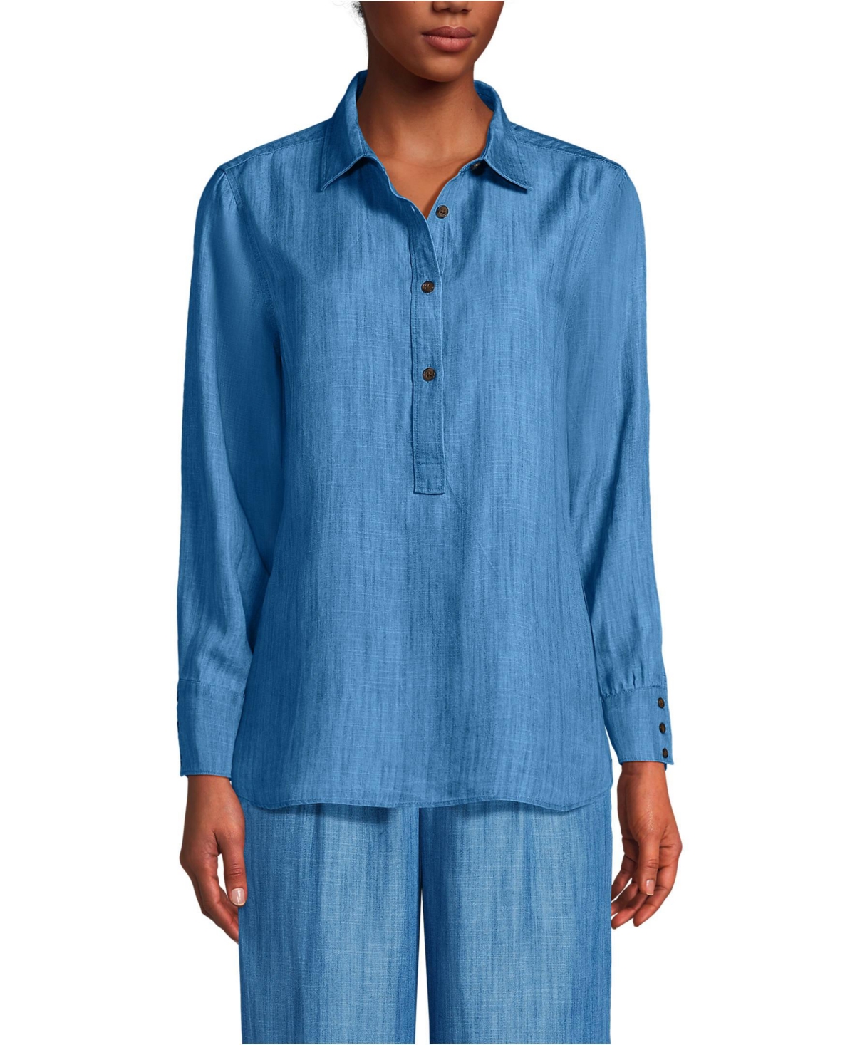 Click here for Lands End Womens Petite Twill Tencel Fiber Popover... prices