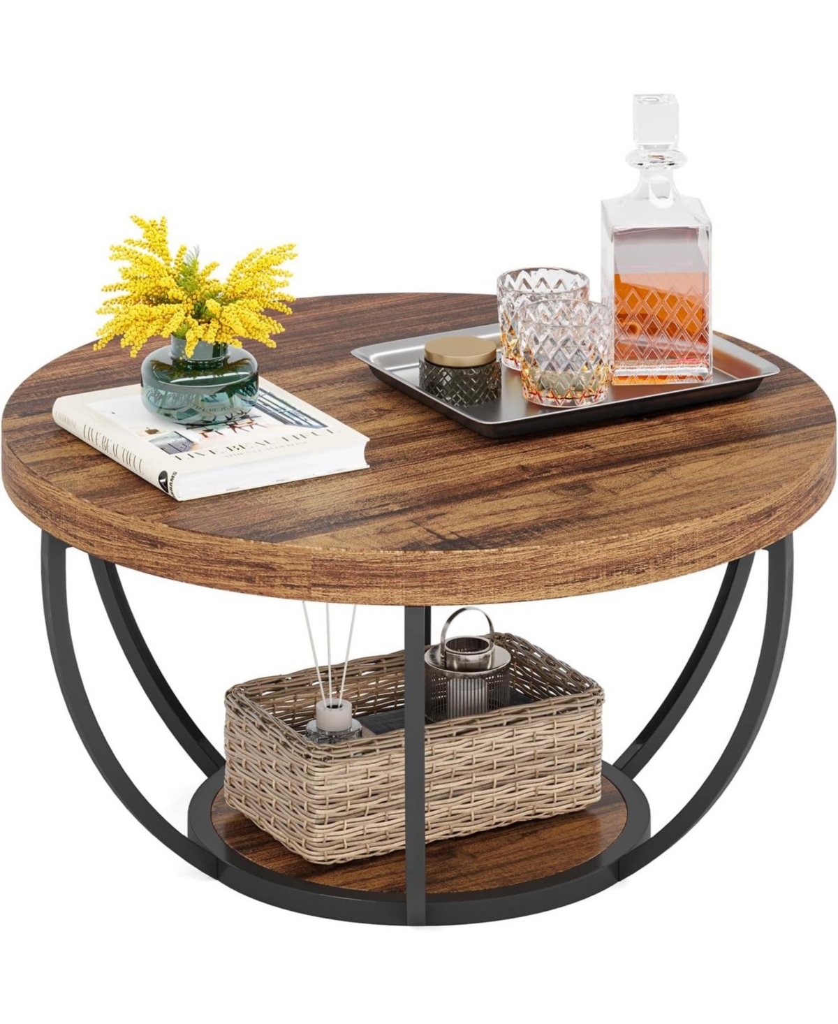 Click here for Tribesigns Round Coffee Table  Industrial 2-Tier C... prices