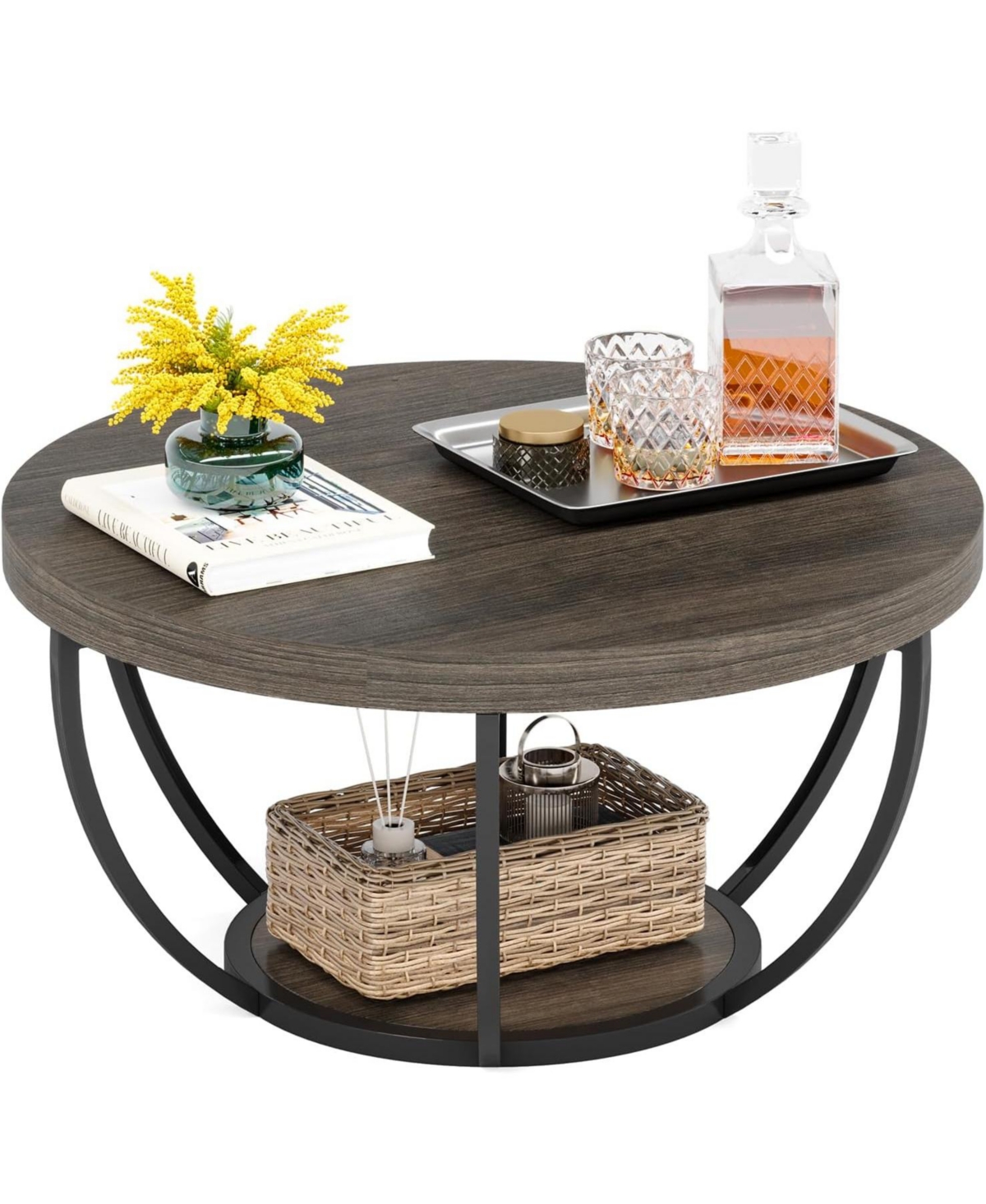 Click here for Tribesigns Round Coffee Table  Industrial 2-Tier C... prices