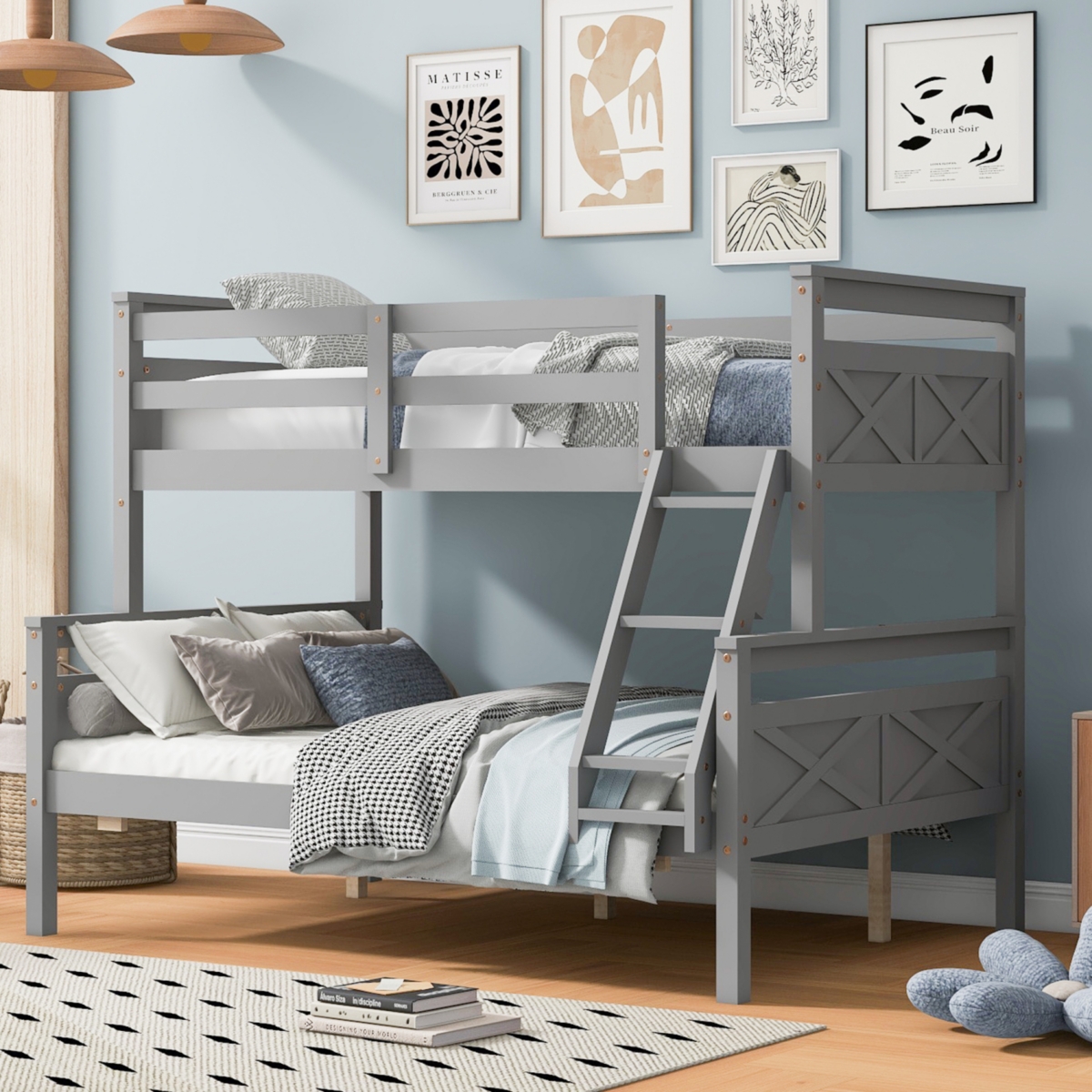 Click here for Streamdale Twin/Full Bunk Bed with Guardrail  Gray... prices