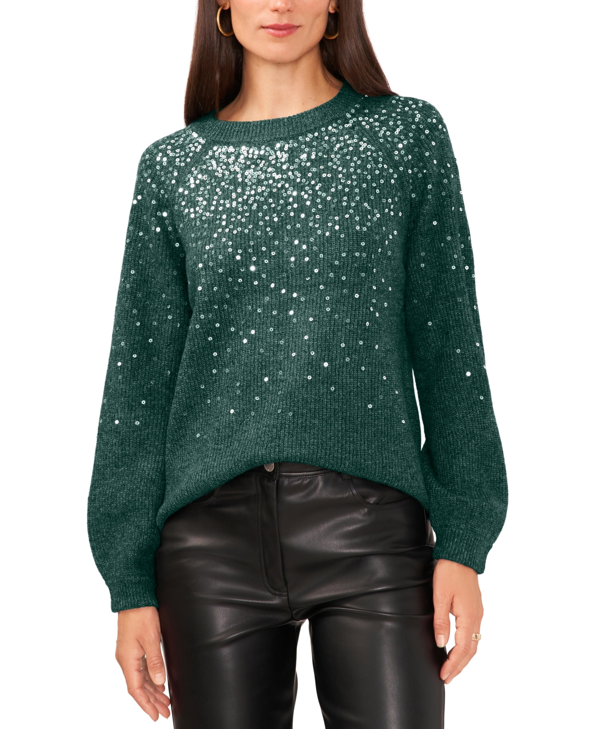 Click here for Vince Camuto Womens Cozy Crewneck Sequined Raglan-... prices