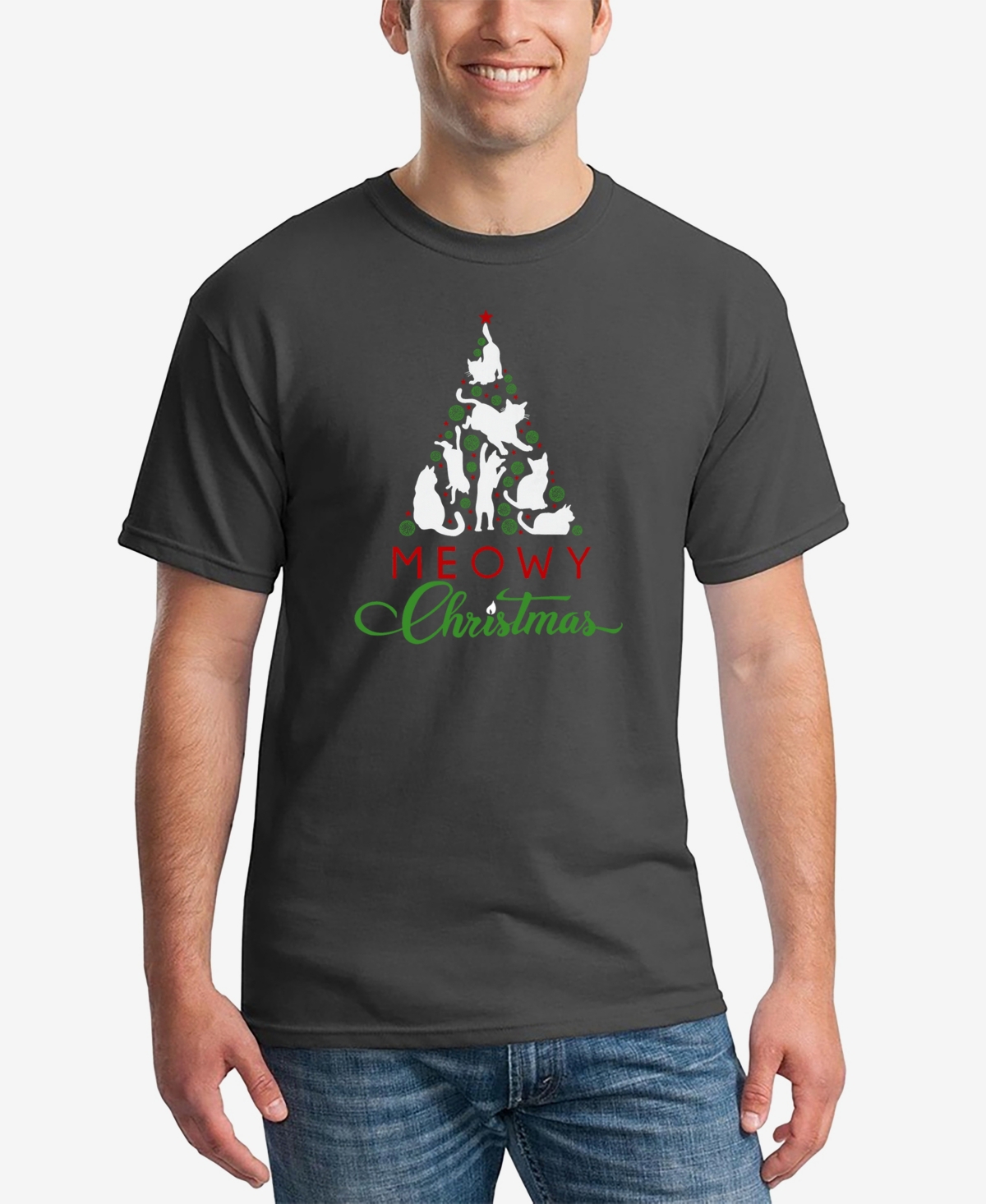 Click here for La Pop Art Mens Meowy Christmas Tree Word Art T-Sh... prices