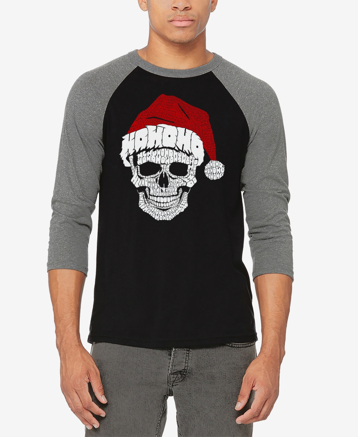Click here for La Pop Art Mens Santa Skull Raglan Baseball Word A... prices