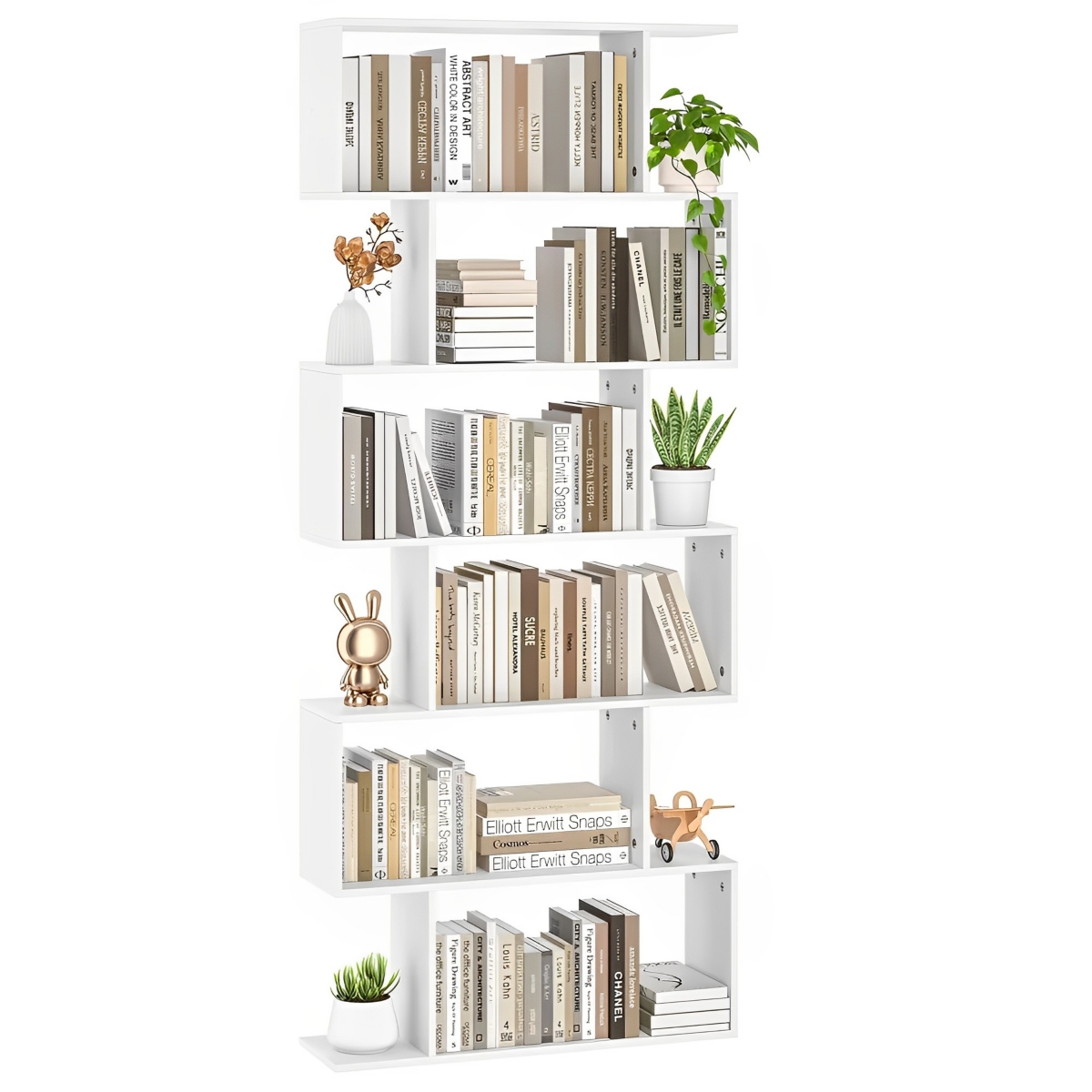 Click here for 6-Tier S-Shaped Bookshelf Storage Mdf Bookcase - W... prices