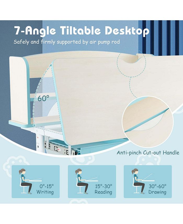 Costway Kids Study Desk with 7-Level Tiltable Desktop Adjustable Height ...