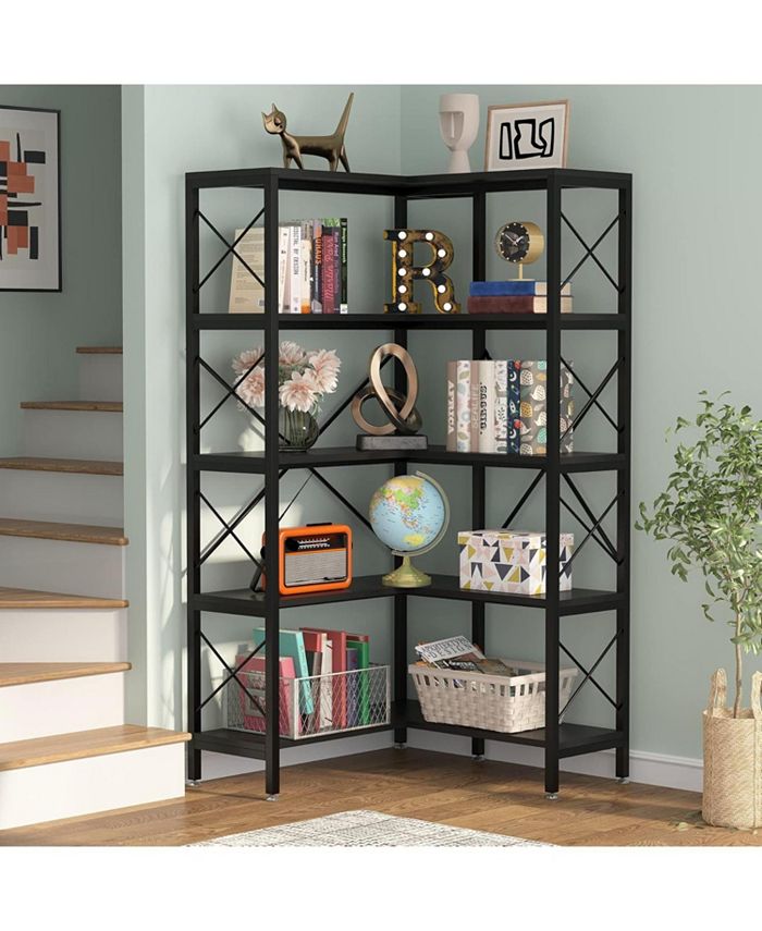 Tribesigns 5-Shelf Corner Bookshelf, Large Modern Corner Bookcase ...