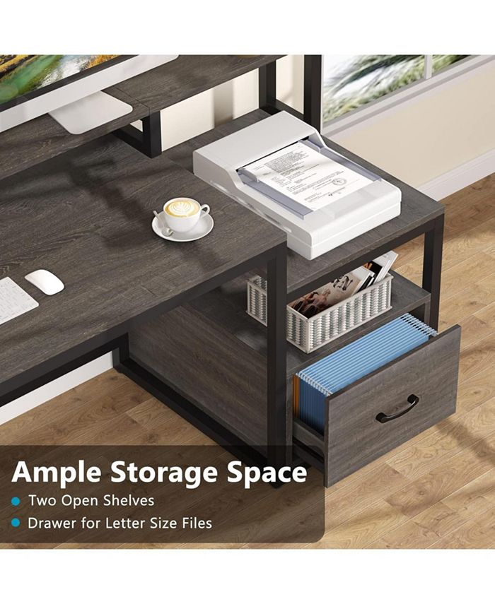 Tribesigns 60 inch Computer Desk with Storage Shelves and File Drawer ...
