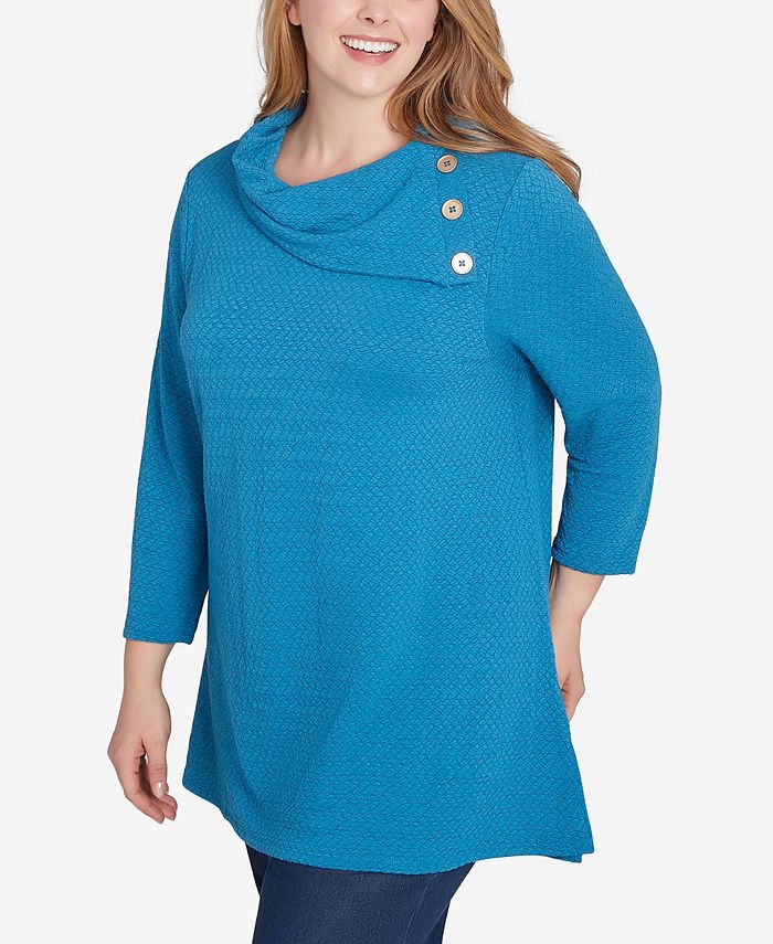 Ruby Rd. Plus Size Split Cowl Neck Solid Textural Knit Top - Macy's
