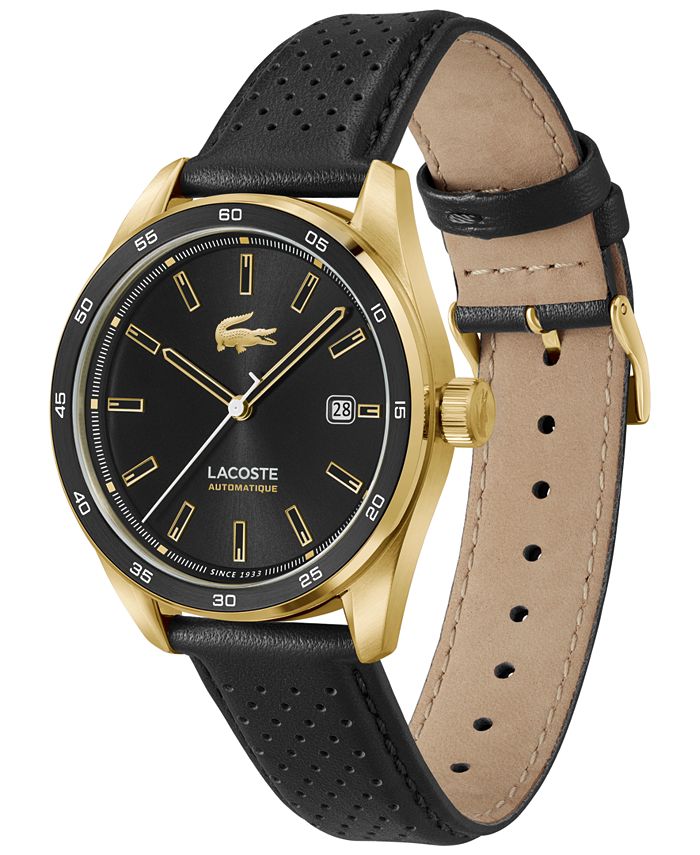 Lacoste Men's Boston Automatique Black Leather Strap Watch 40mm - Macy's