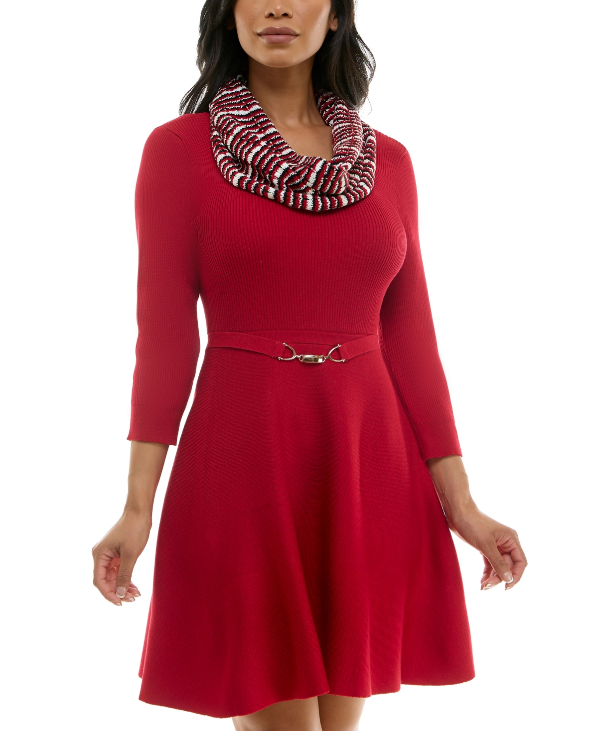 Click here for Bcx Juniors Scarf Fit & Flare Sweater Dress - Red prices
