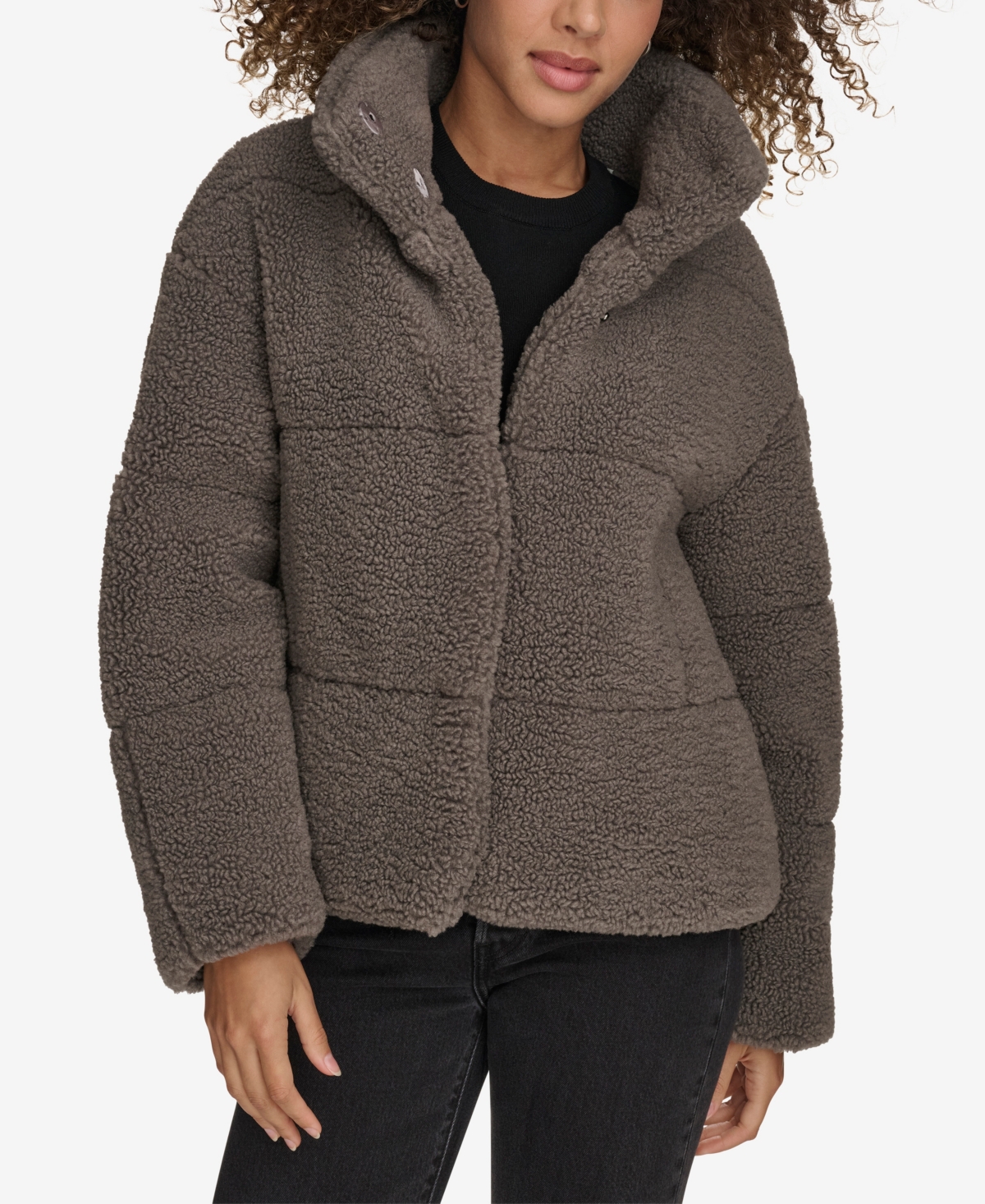 Click here for Levis Womens Short Sherpa Teddy Jacket - Carbon Gr... prices