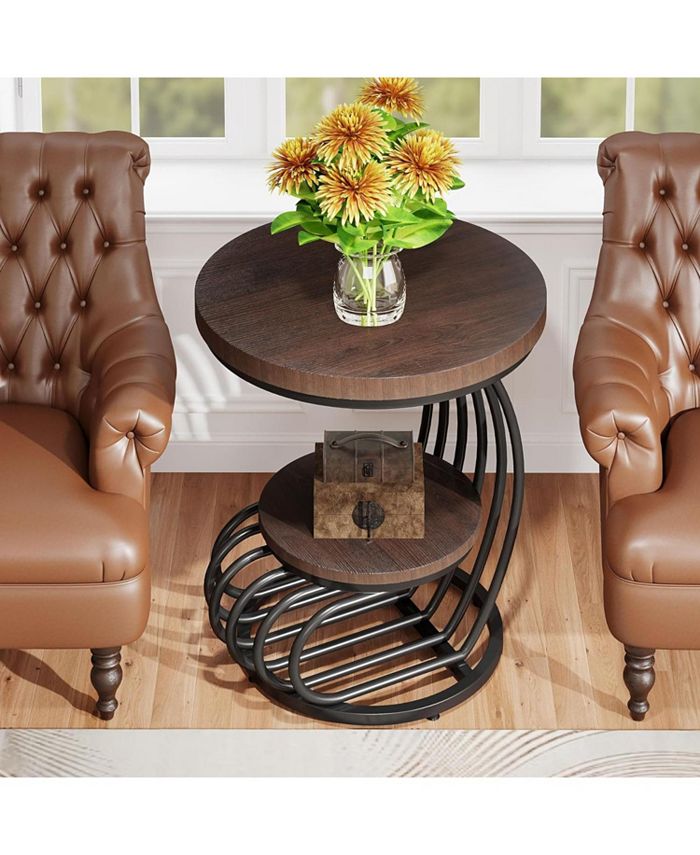 Tribesigns Round End Side Table: 2 Tiers Side Table Set of 2, Vintage ...