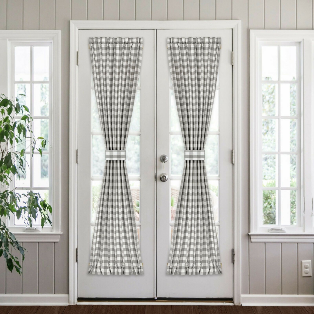 Click here for Kate Aurora Plaid Country Farmhouse French Door Cu... prices