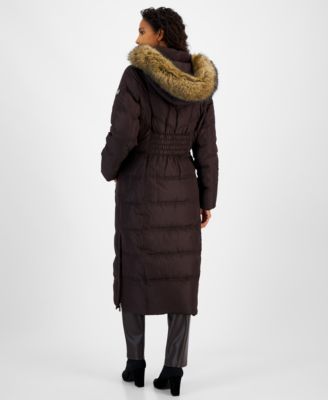 Women s Faux Fur Trim Hooded Maxi Puffer Coat