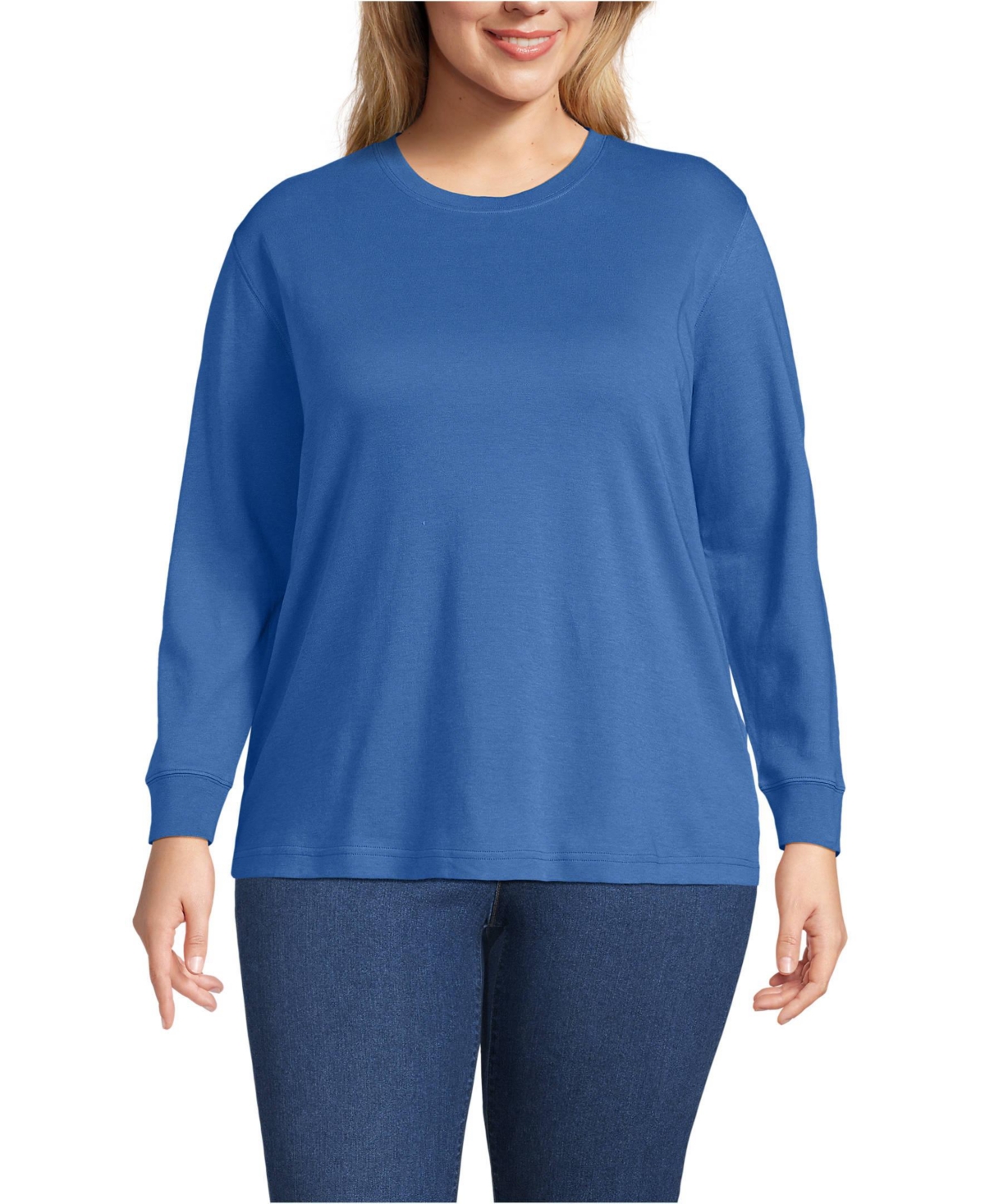 Click here for Lands End Plus Size Cotton Relaxed Long Sleeve Cre... prices