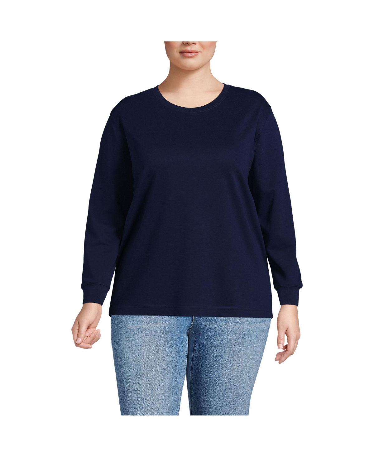 Click here for Lands End Plus Size Cotton Relaxed Long Sleeve Cre... prices