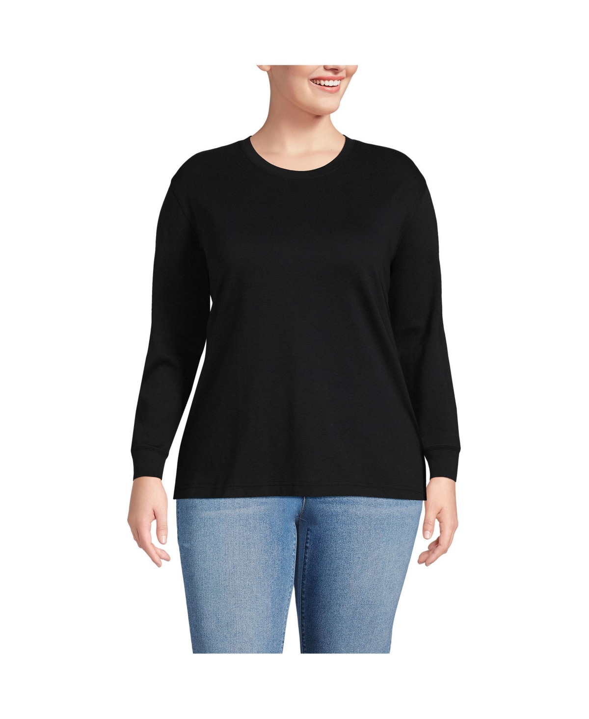 Click here for Lands End Plus Size Cotton Relaxed Long Sleeve Cre... prices