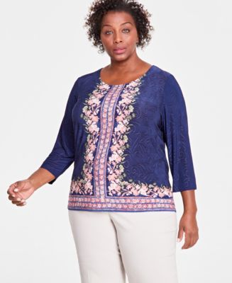 JM Collection Plus Size Enchantment Floral Jacquard Top, Exclusively at ...