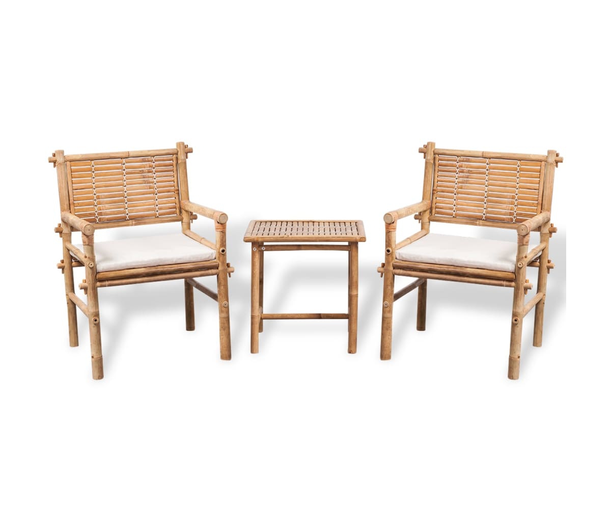 Click here for vidaXL 3 Piece Bistro Set with Cushions Bamboo - B... prices