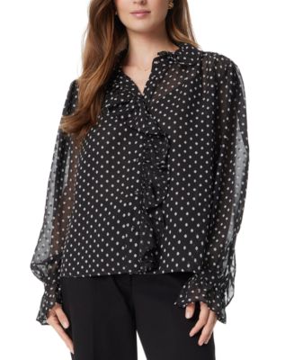 Sam Edelman Women's Jasleen Ruffle Button-Down Clip-Dot Top - Macy's