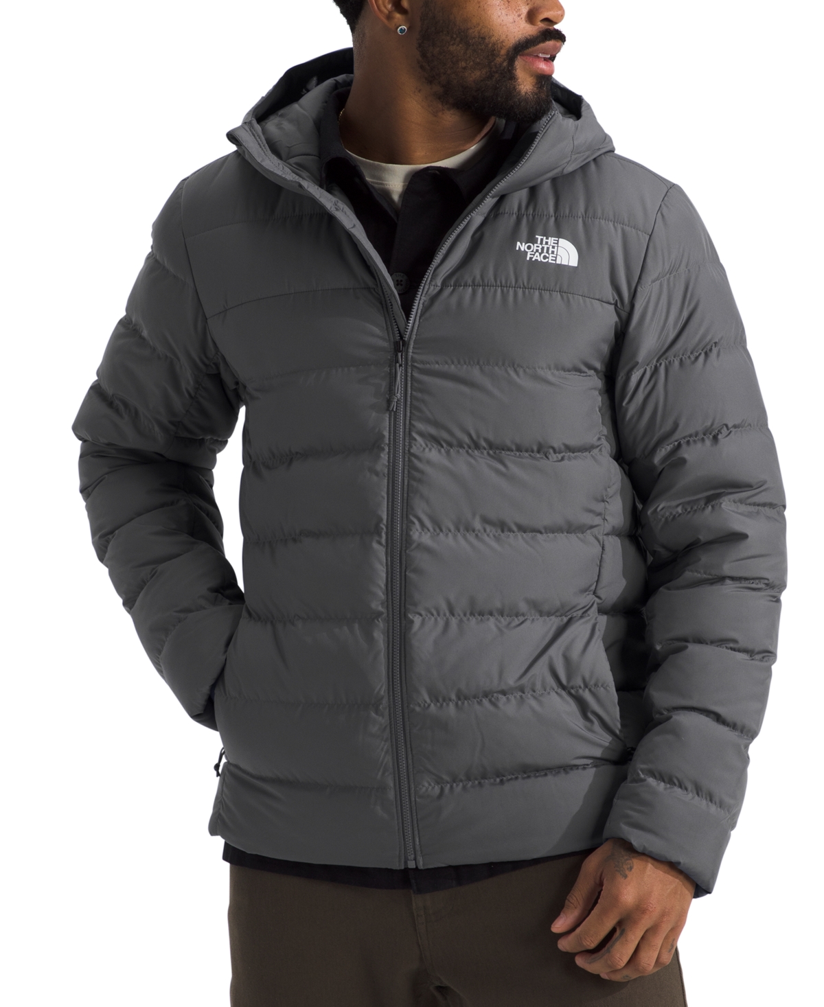 The North Face Mens Aconcagua 3 Zip-Front Hooded Puffer Jacket - Smoked Pearl