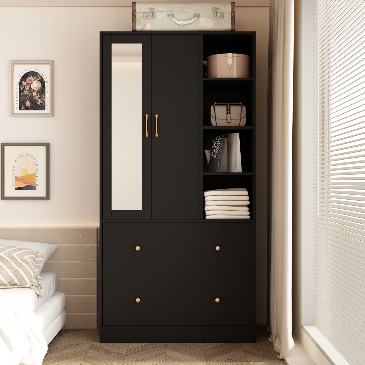 Click here for Famapy White Wood Armoires Wardrobe With Mirror  P... prices